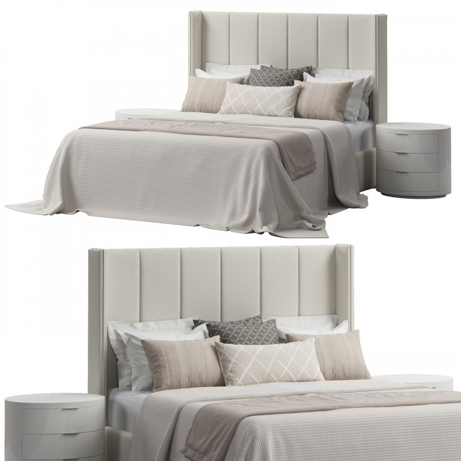 Striped Wingback Headboard Bed - 3D Model for VRay