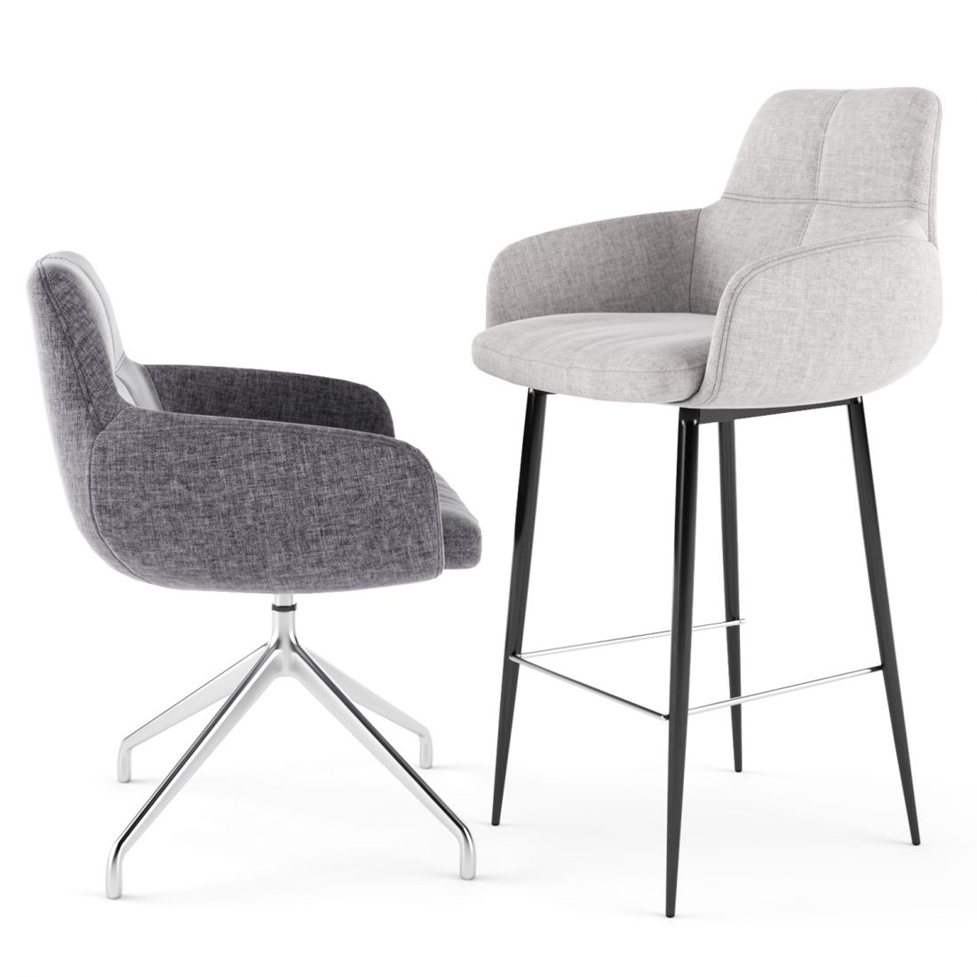 Nicolas Oliva Dining Chair And Bar Stool - 3D Model for VRay, Corona