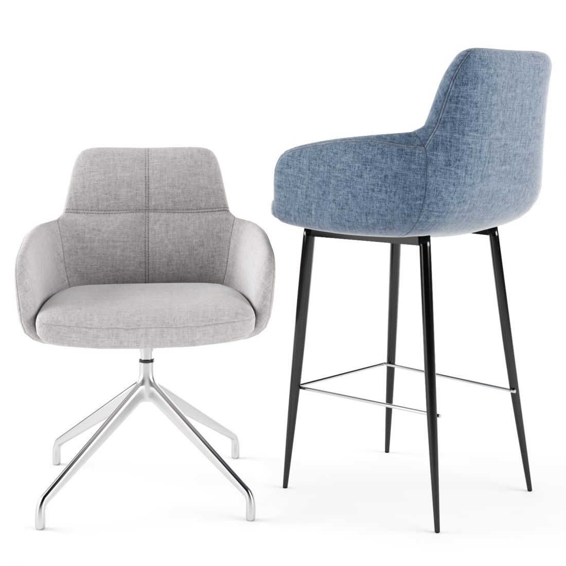Nicolas Oliva Dining Chair And Bar Stool - 3D Model for VRay, Corona