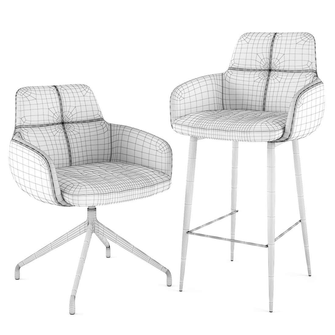 Nicolas Oliva Dining Chair And Bar Stool - 3D Model for VRay, Corona