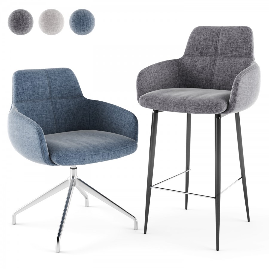 Nicolas Oliva Dining Chair And Bar Stool - 3D Model for VRay, Corona