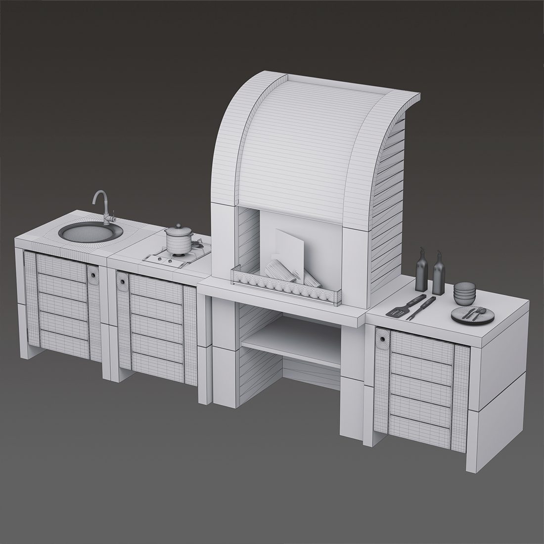 Montreal Barbecue Grill Set (1 Barbecue) - 3D Model for VRay