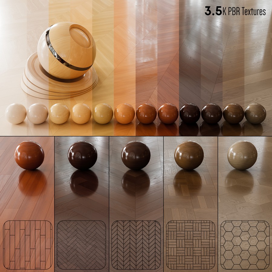 Wood Floor Set 01 - 3D Model for VRay, Corona