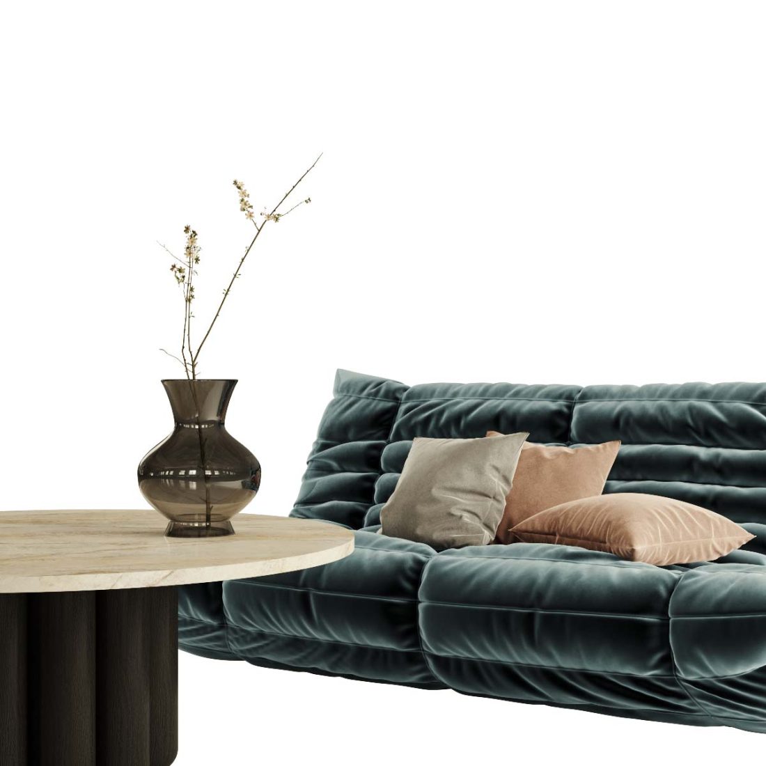 Velvet Sofa And Marble Table - 3D Model for Corona