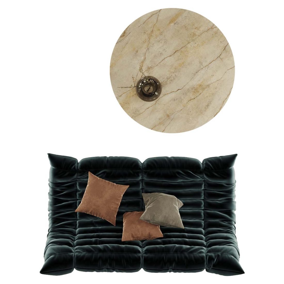 Velvet Sofa And Marble Table - 3D Model for Corona