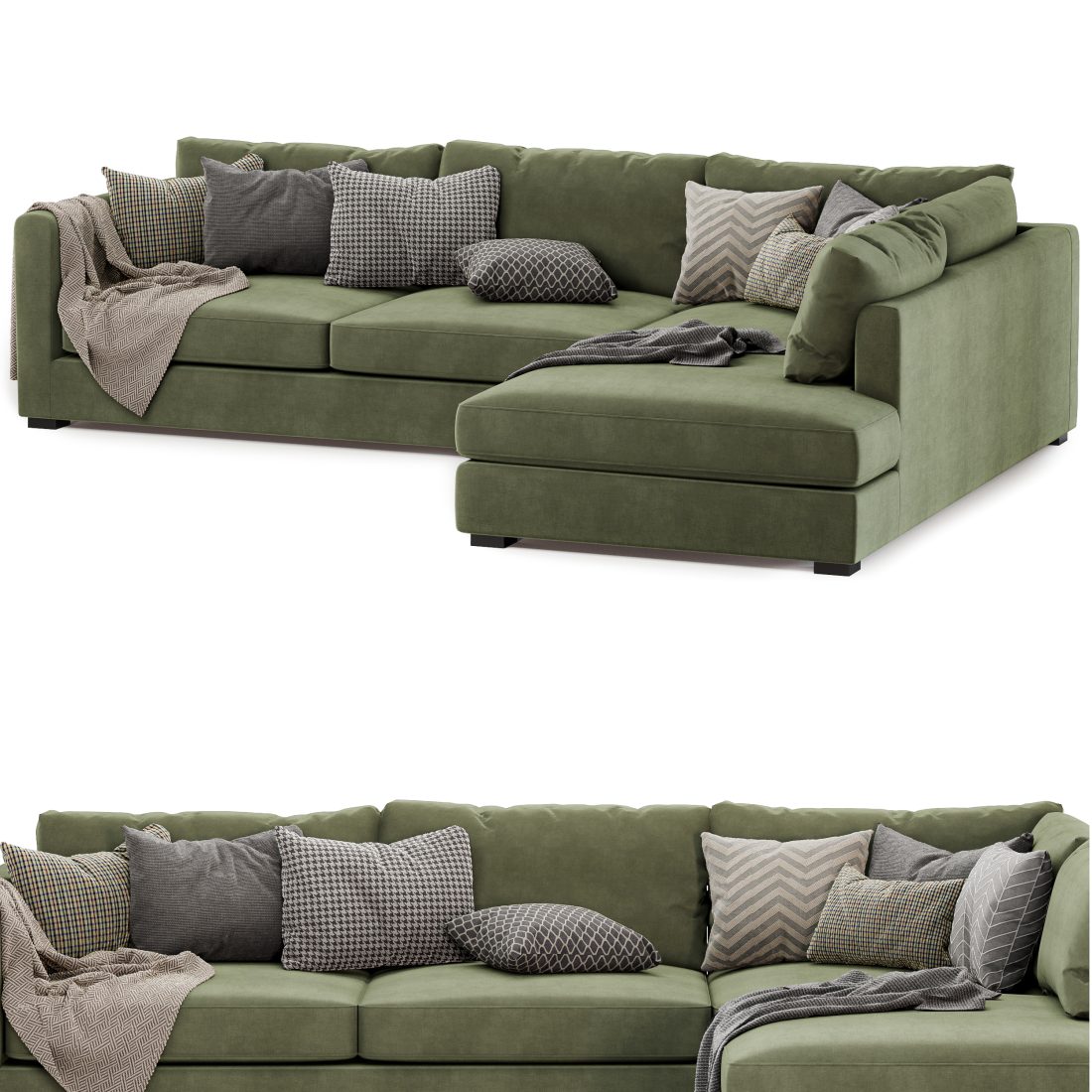 Blake Large Open End Corner Sofa - 3D Model for VRay, Corona