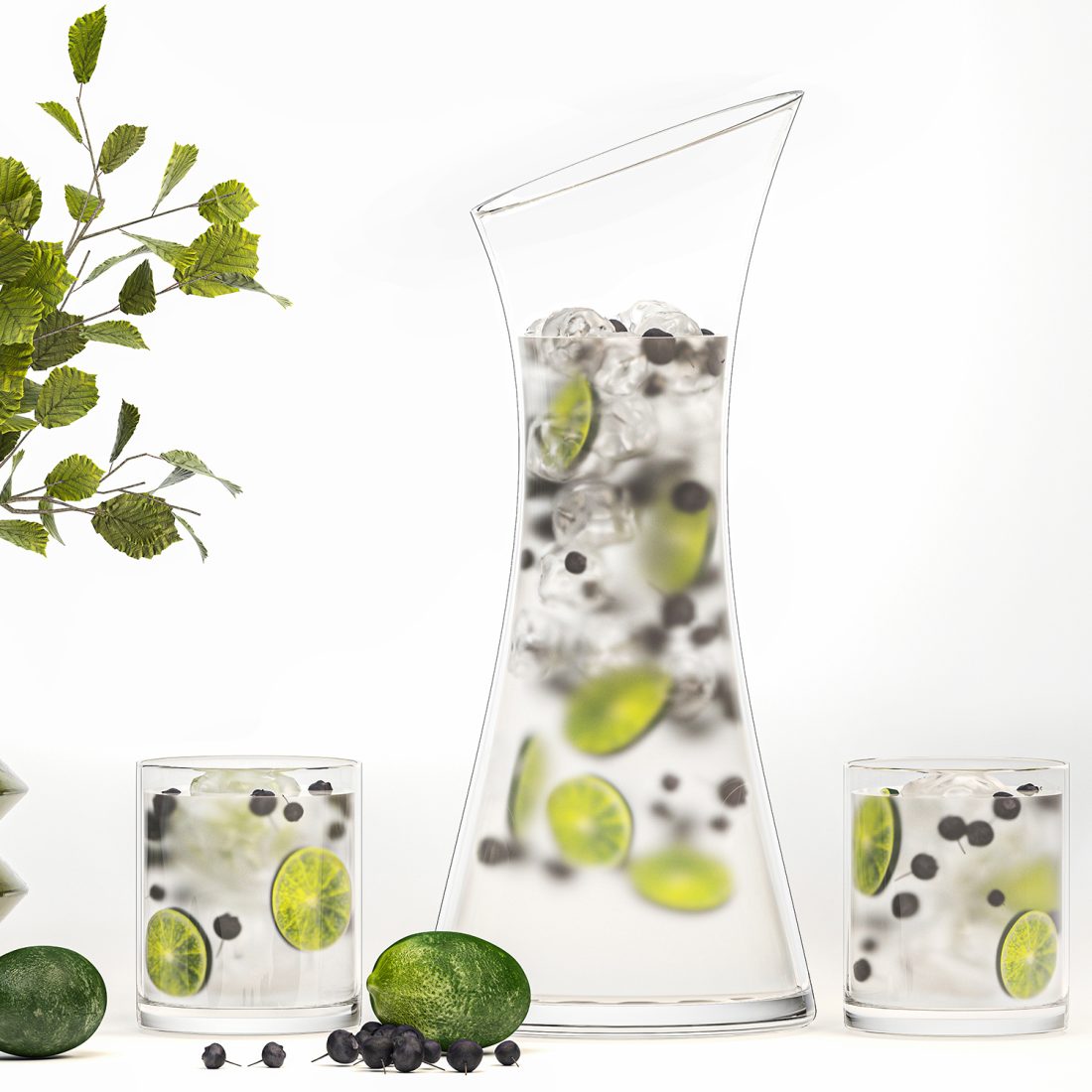 Bouquet Of Flowers With Carafe Of Lime Lemonade 3D Model for VRay | CGMood