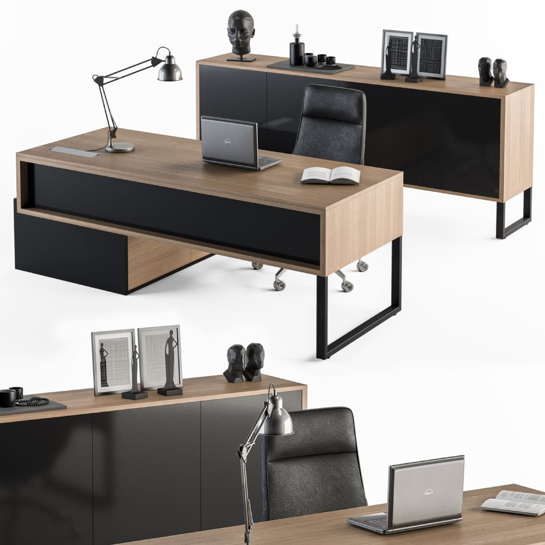 Manager Desk Wood And Black - Office Furniture 265 3D Model for VRay ...