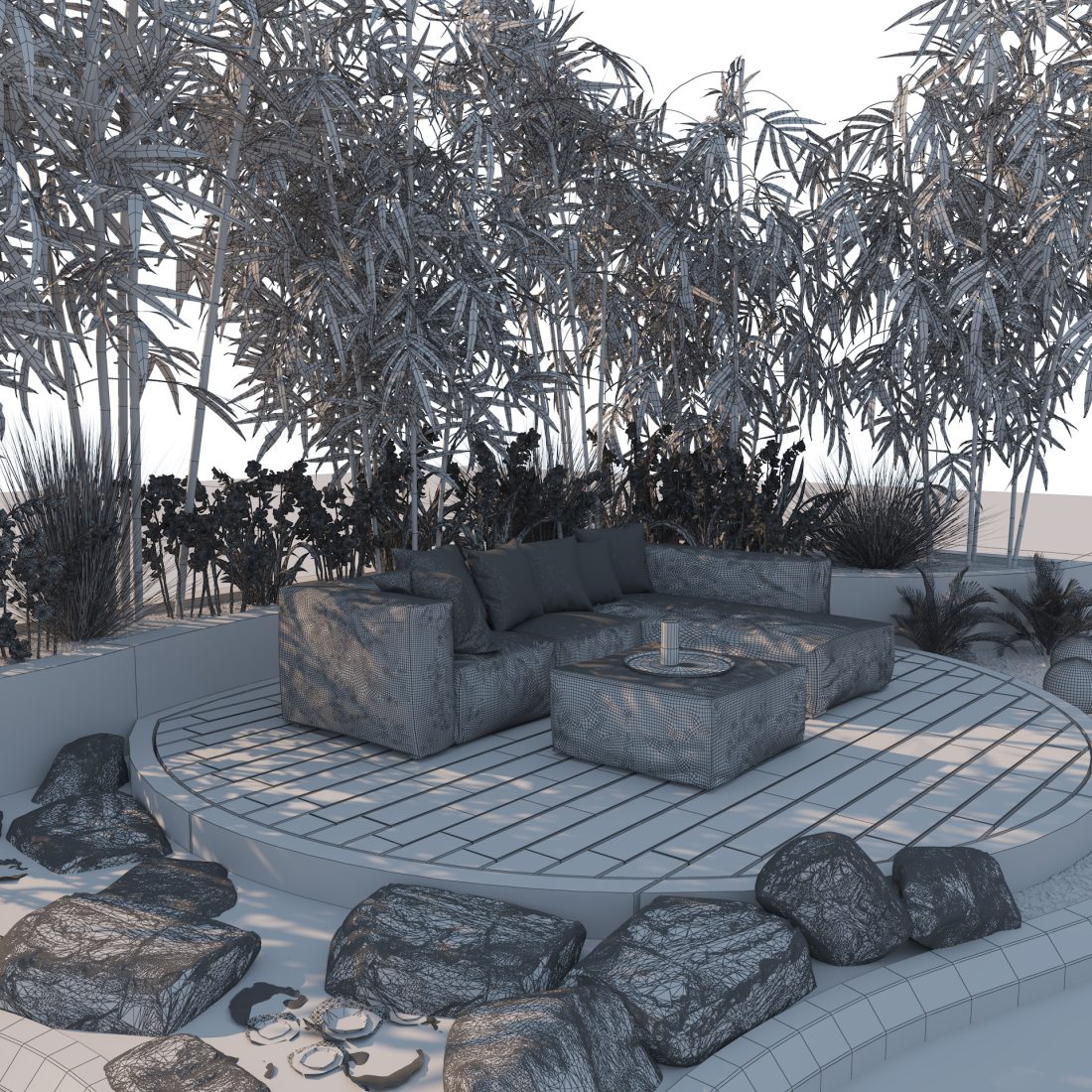 Garden Wood Deck Seating - 3D Model for VRay, Corona