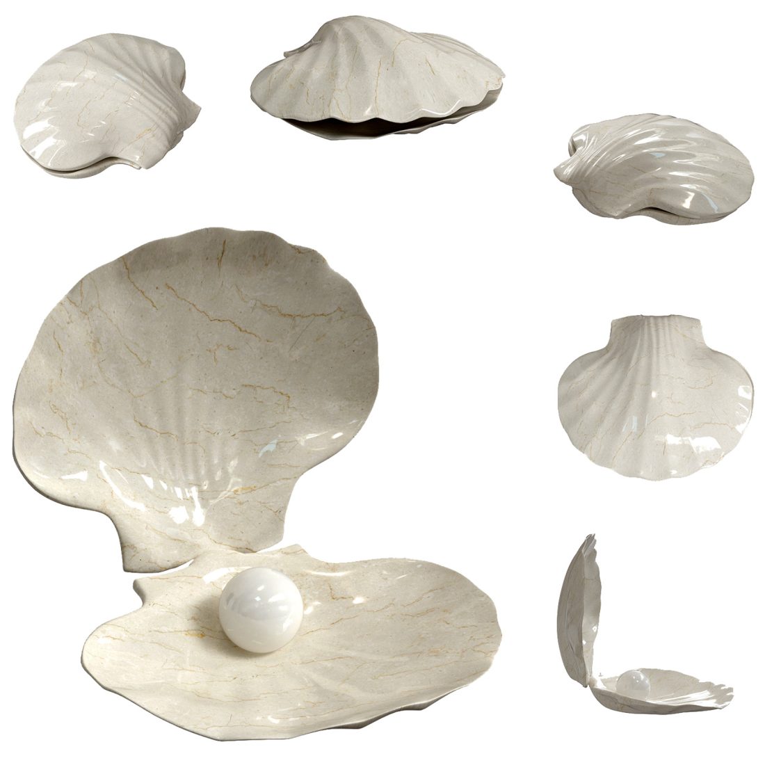 Ceramic Decor Sea Shell With Pearl - 3D Model for Corona, VRay
