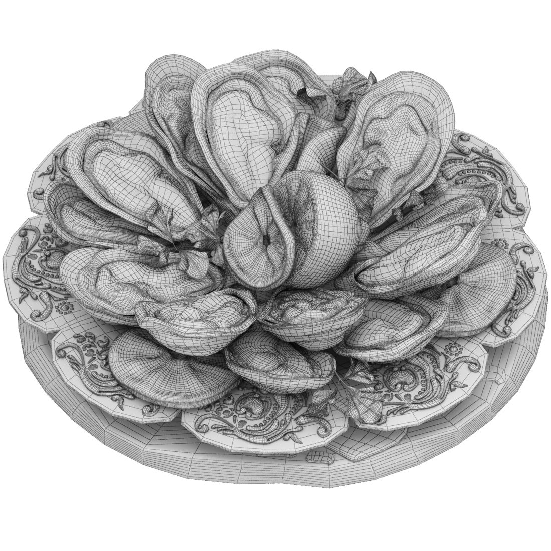 Plate Of Seafood Oysters 3D Model for VRay, Corona | CGMood