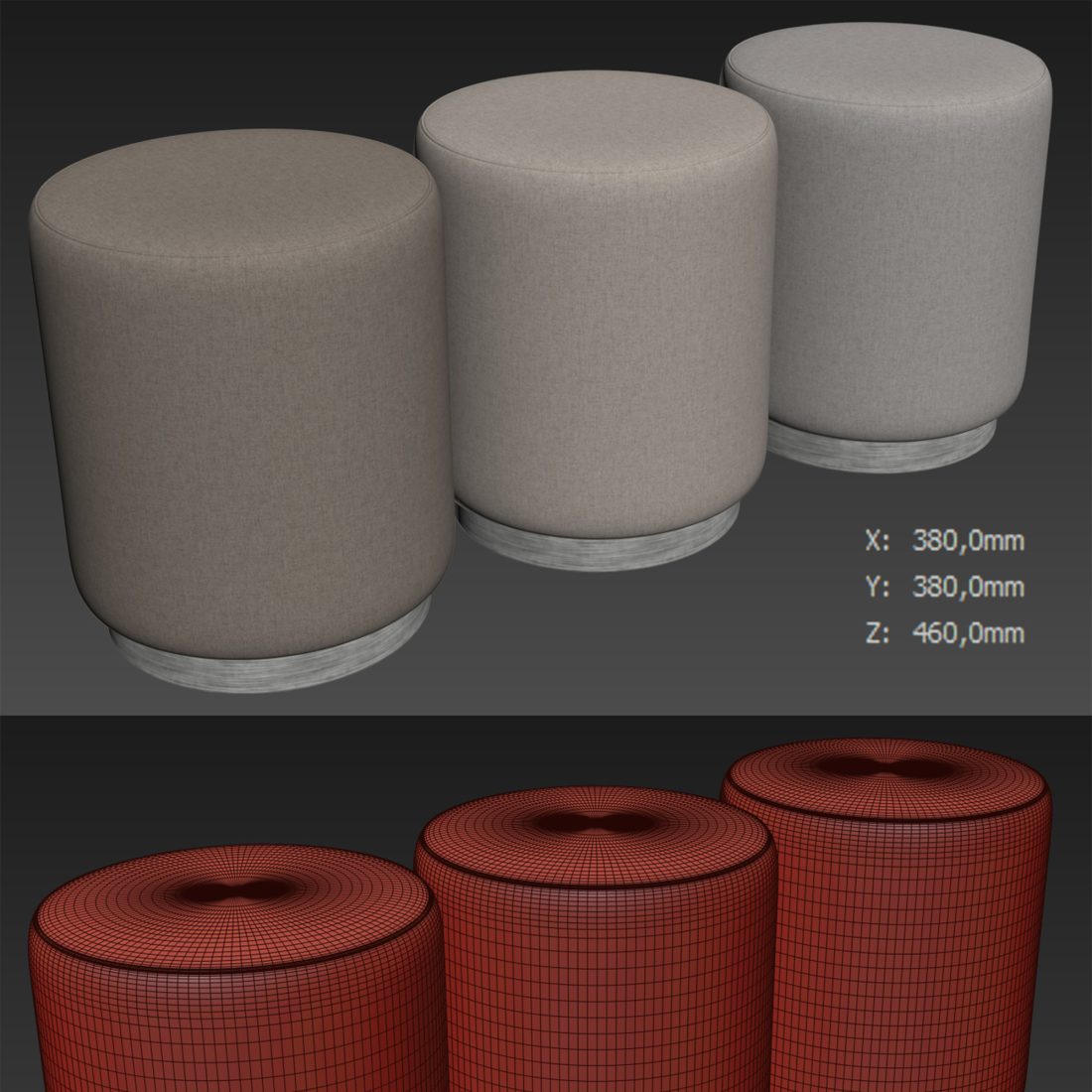 Camden Brass Base Stool By By Footstools & More - 3D Model for VRay