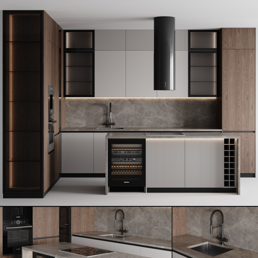 Kitchen Modern-058 3D Model for VRay, Corona | CGMood