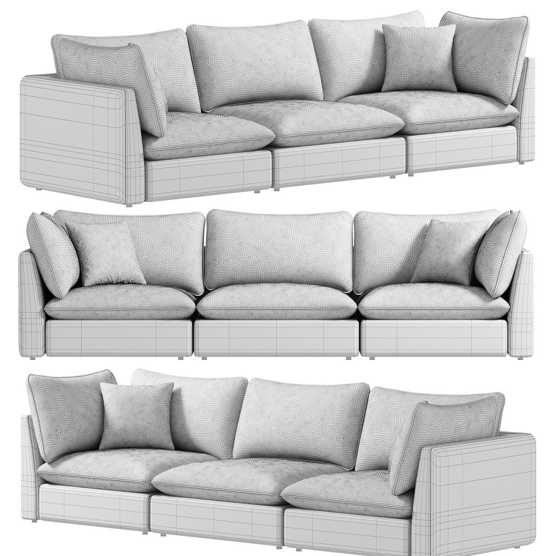 Owen Three Piece Modular Sofa - 3D Model for Corona