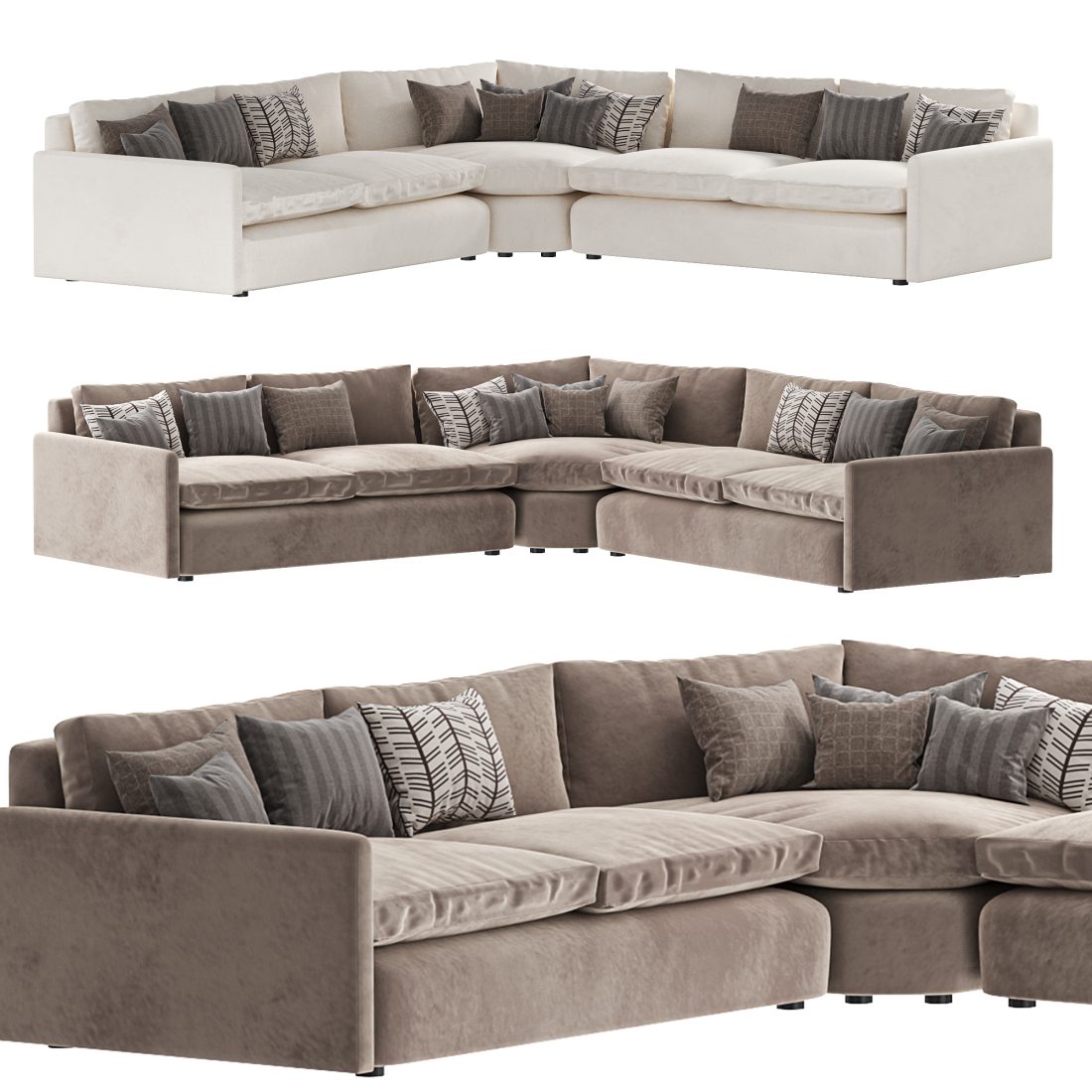 Kipton Three Piece Wedge Sectional - 3D Model for Corona