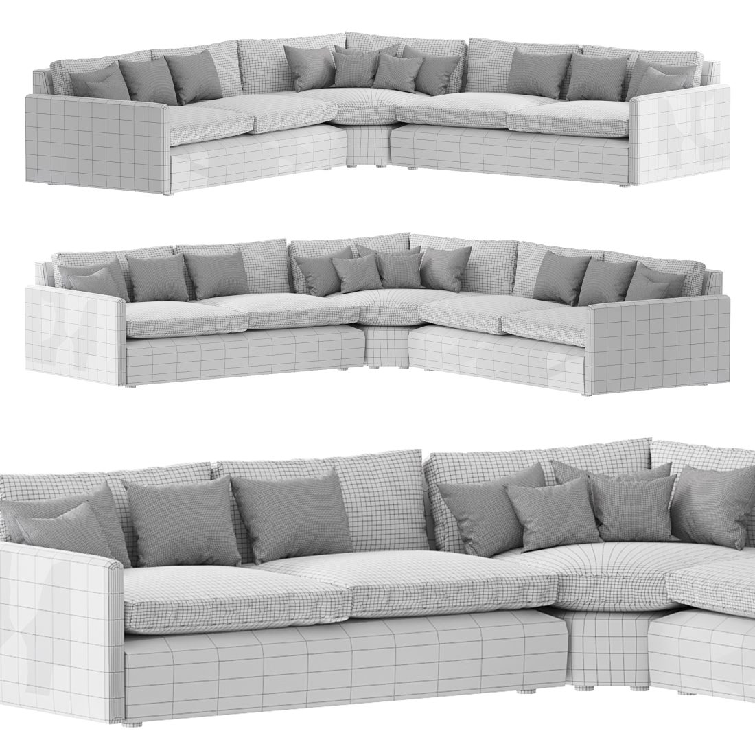 Kipton Three Piece Wedge Sectional - 3D Model for Corona