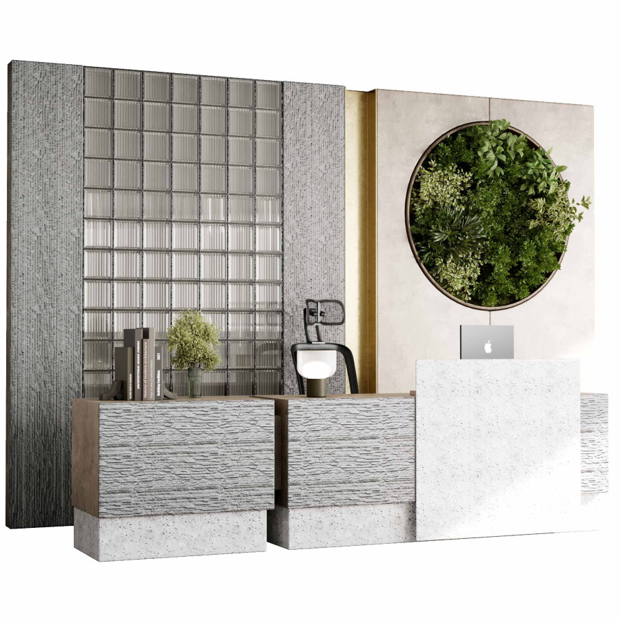 Reception Desk And Glass Block Reception With Vert 3D Model for VRay ...