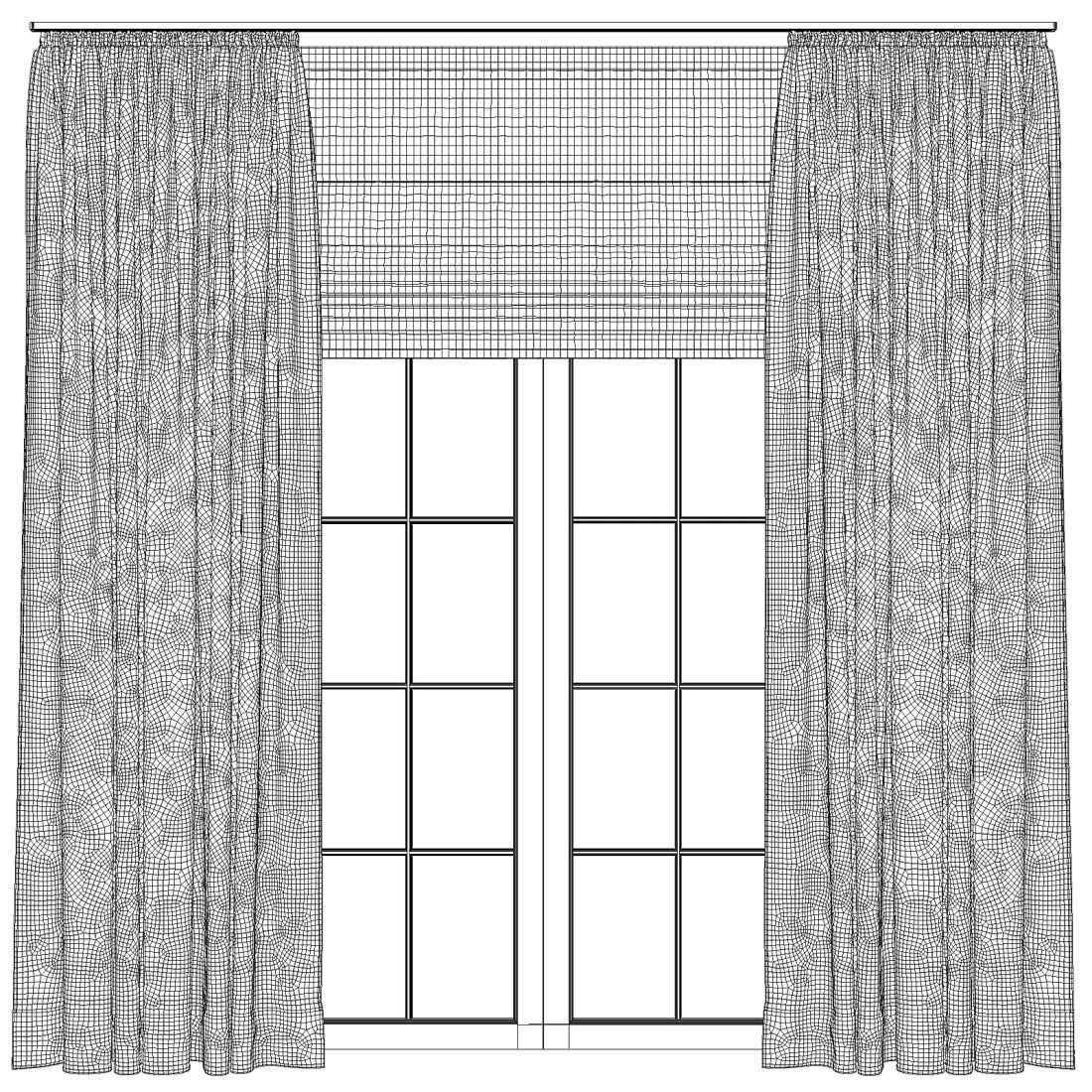 Grid Pattern Curtains With Roman Shade - 3D Model for VRay, Corona