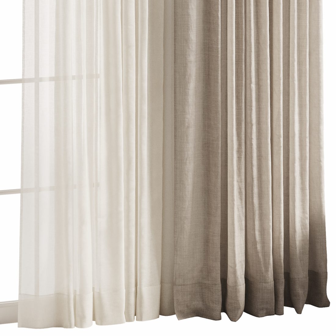 Translucent Linen Curtains With Tulle - 3D Model for VRay, Corona