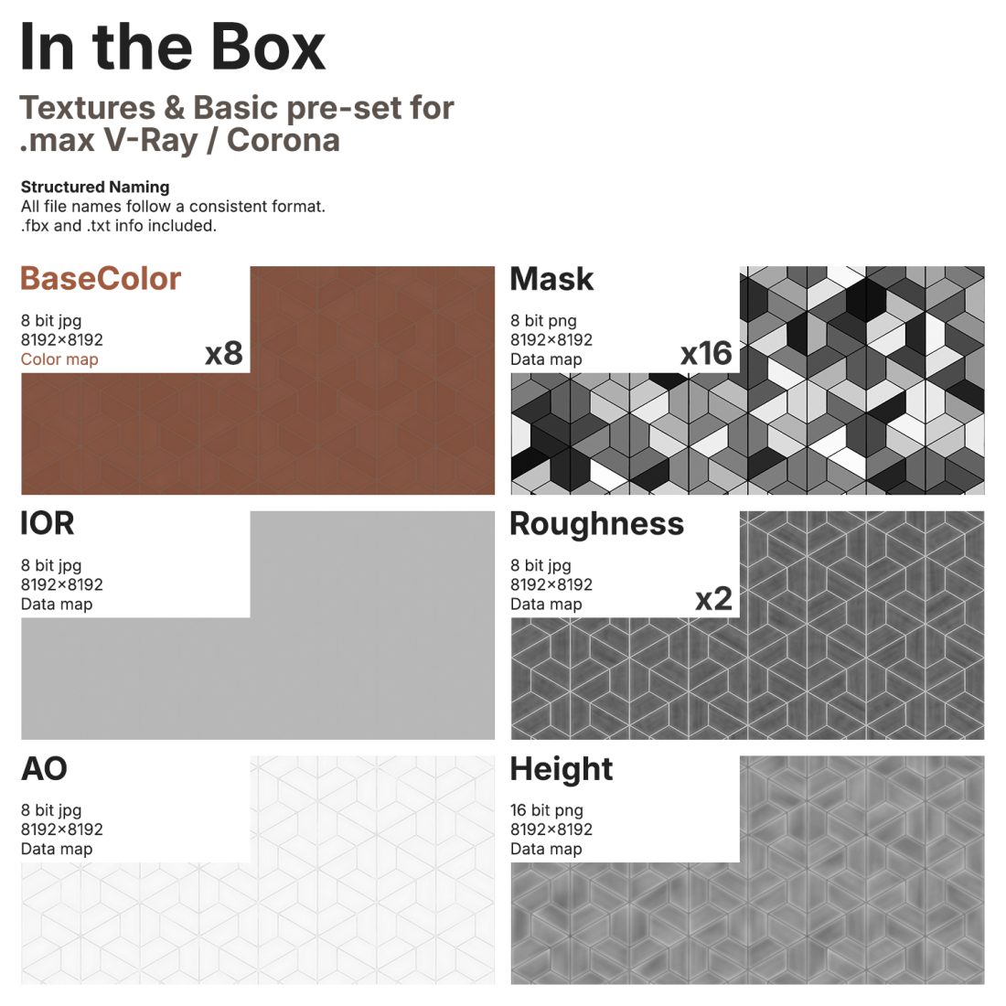 Trapezoid Tile 3x6 3/4" 3d-cube Layout - 3D Model for VRay, Corona