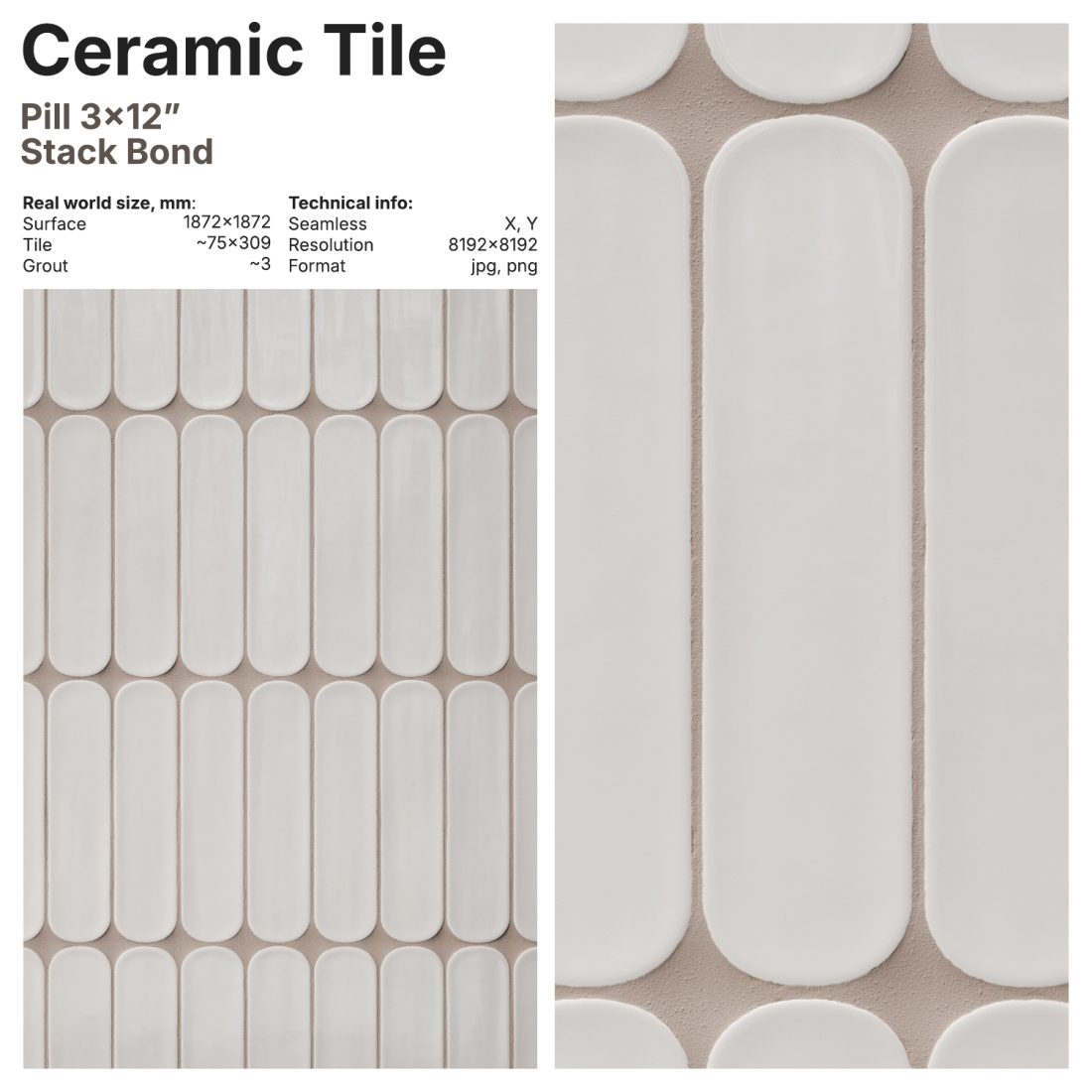 Pill Tile 3x12" Texture / PBR Material | CGMood