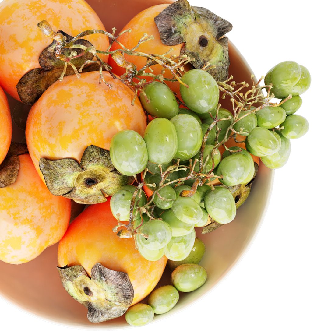 Bowl Of Persimmon Green Grapes Fruit 3D Model for VRay, Corona | CGMood