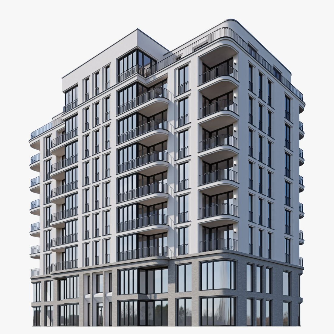 Modern Residential Building 4 - 3D Model for VRay, Corona