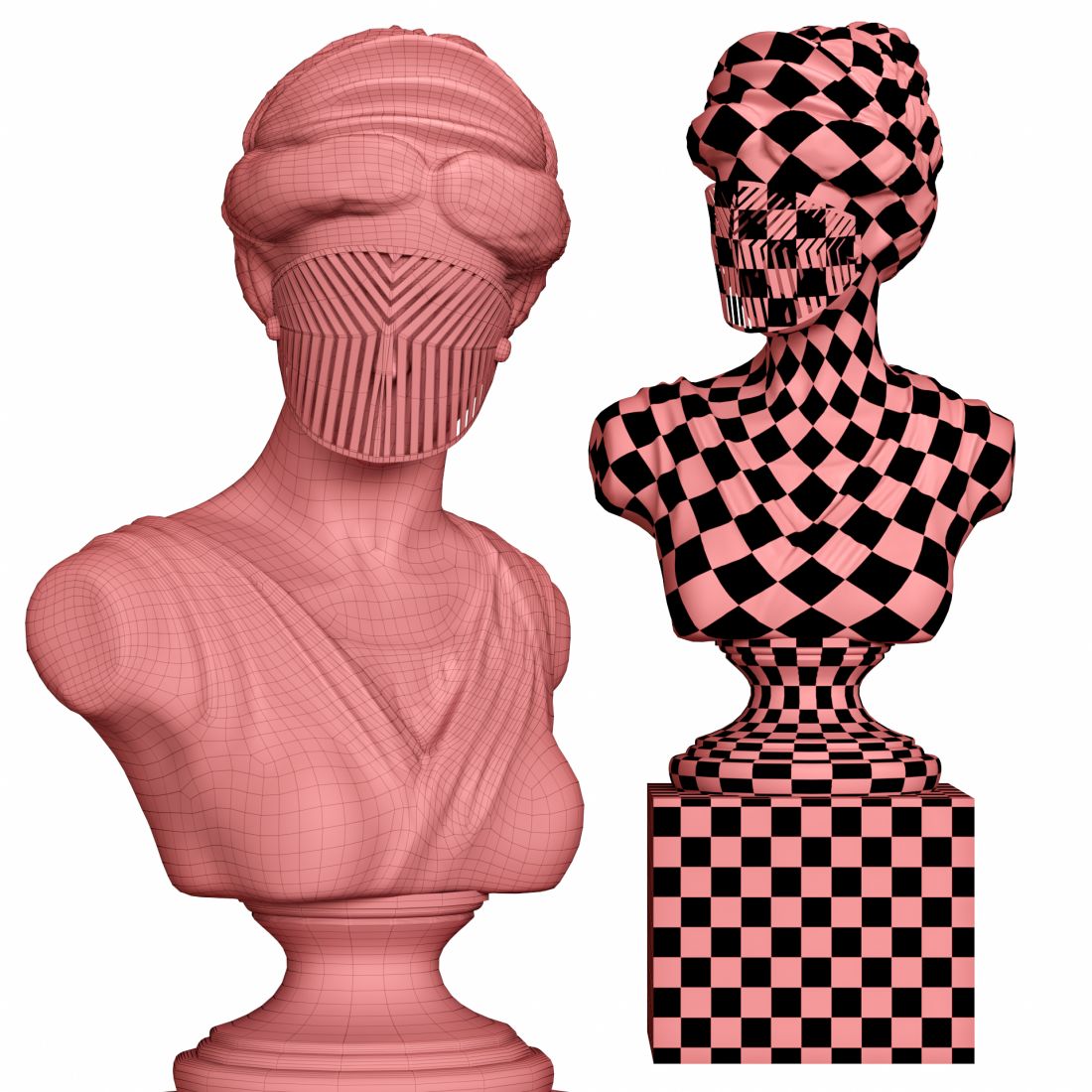 Bust Woman In Mask Figurine - 3D Model for Corona