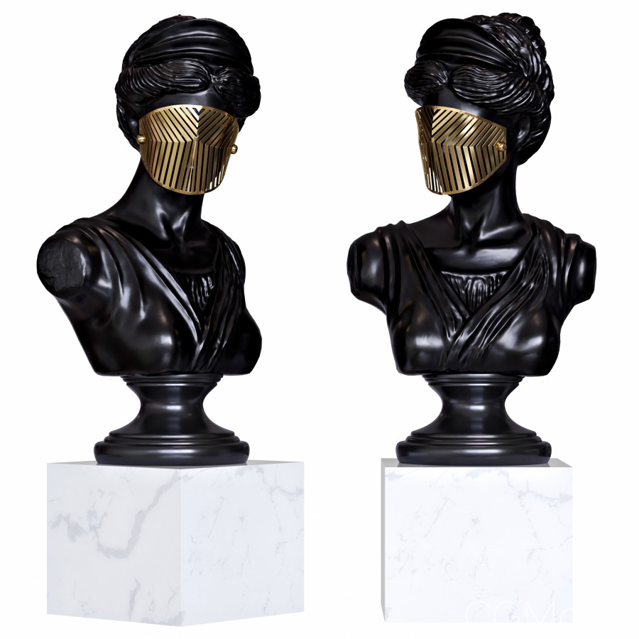 Bust Woman In Mask Figurine - 3D Model for Corona