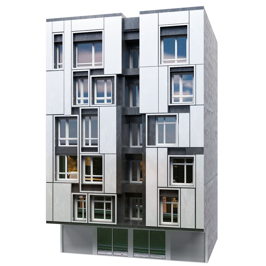 Low-poly Modern Building - 3D Model for VRay, Corona
