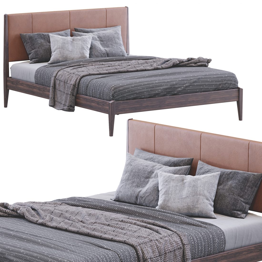 Modern Leather Show Wood Bed By West Elm - 3D Model for Corona