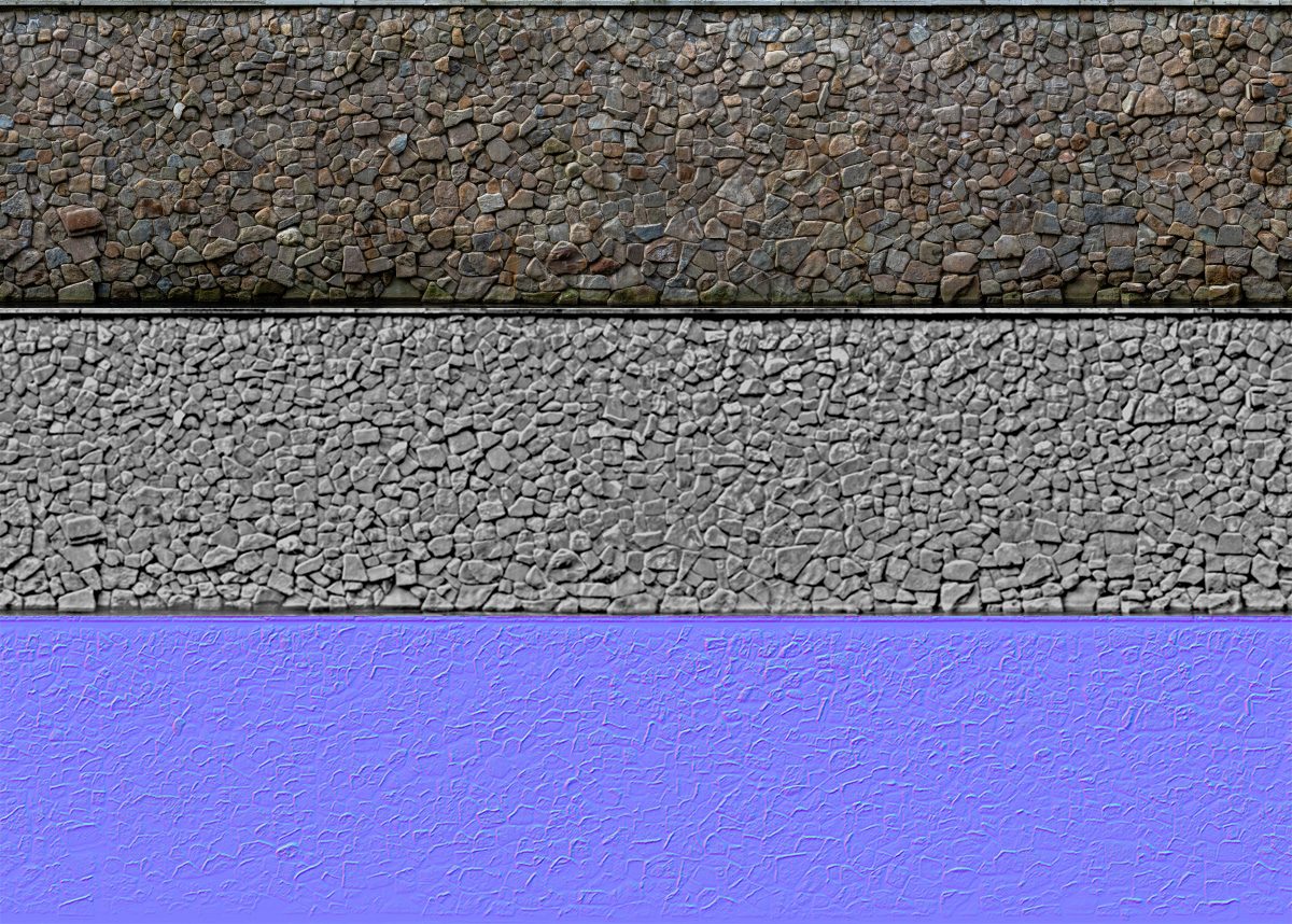 Horizontal Seamless Texture Of Large Stone Wall - 3D Model for VRay, Corona
