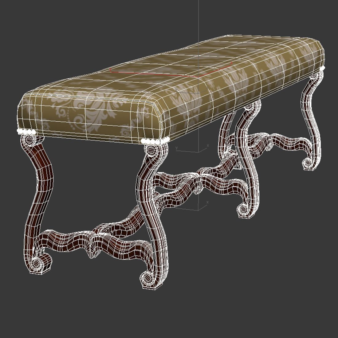 French Provincial Louis Xv Style Carved Bench - 3D Model for VRay