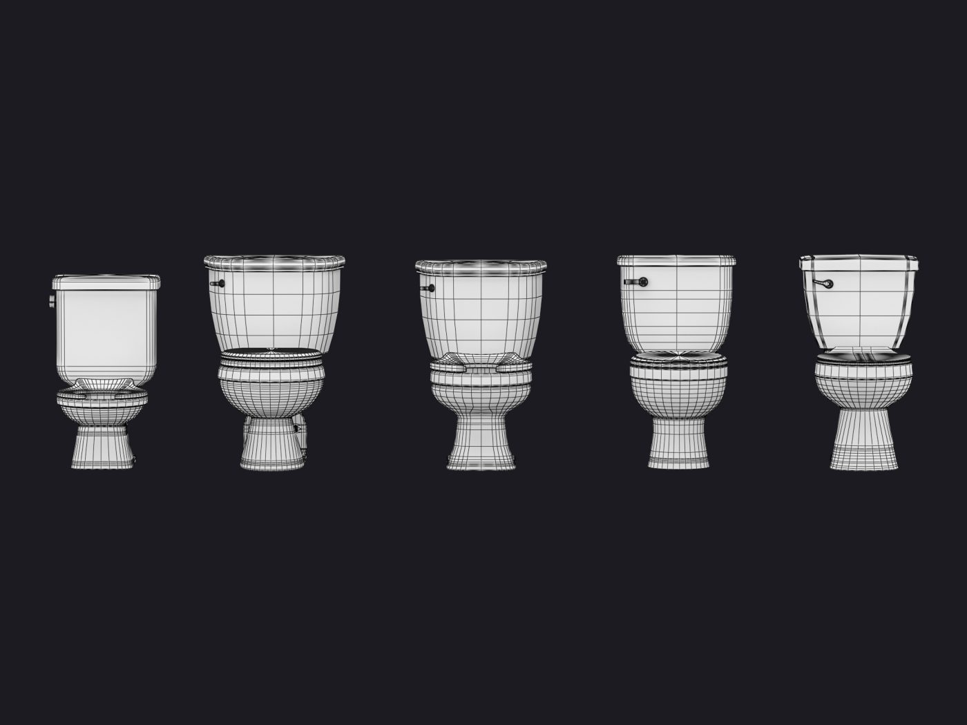 5 Proflo Toilet Bowls - 3D Model for VRay