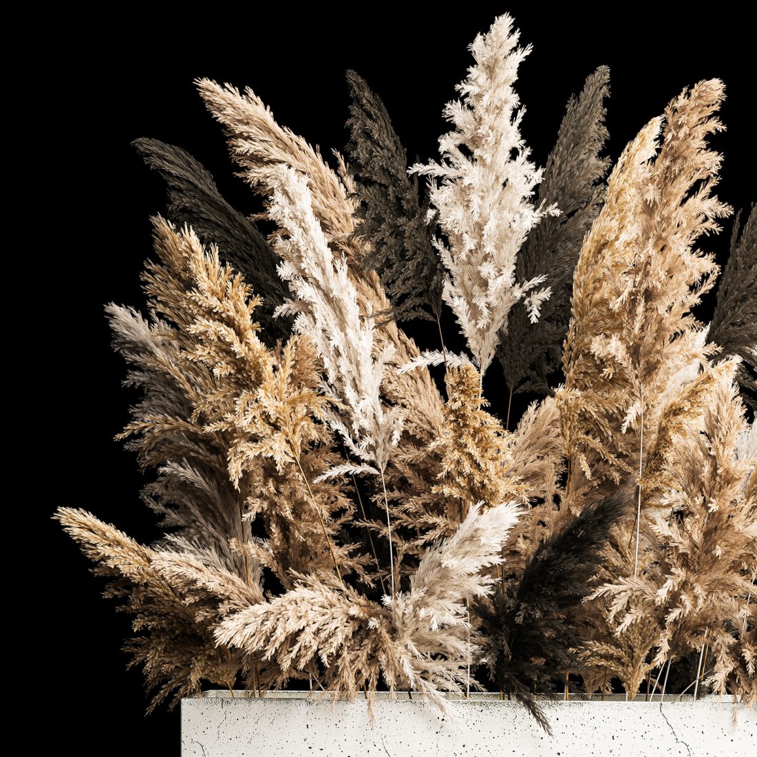 Deorative Bouquet In A Concrete Vase Of Dry Reeds - 3D Model for VRay