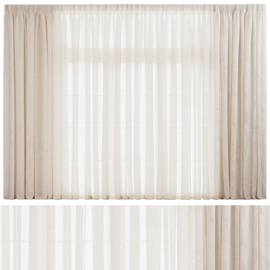 Wide Draped Linen Tulle Curtain 3D Model for VRay, Corona | CGMood