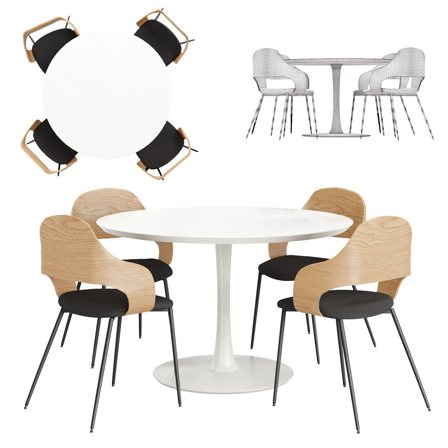 Dining Chair & Table Hvidovre Set 001 - 3D Model for VRay, Corona