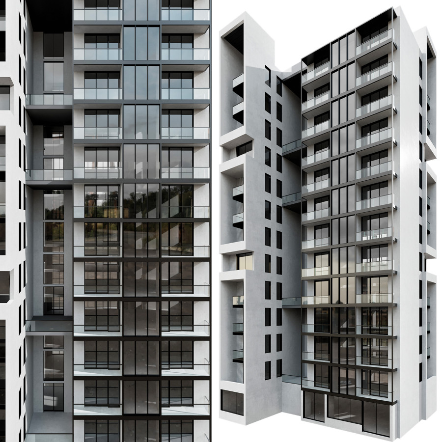 Residential Building No99 - 3D Model for VRay, Corona