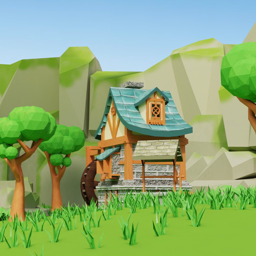 Low Poly Mountain Village Scene 3D Model for VRay, Corona | CGMood