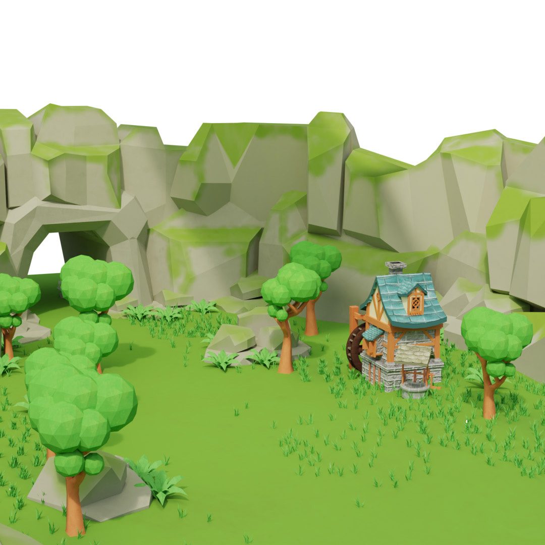 Low Poly Mountain Village Scene 3D Model for VRay, Corona | CGMood