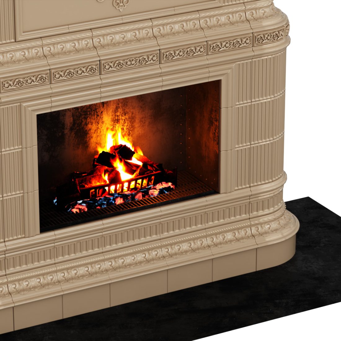 Classic Fireplace With Tiles - 3D Model for VRay, Corona