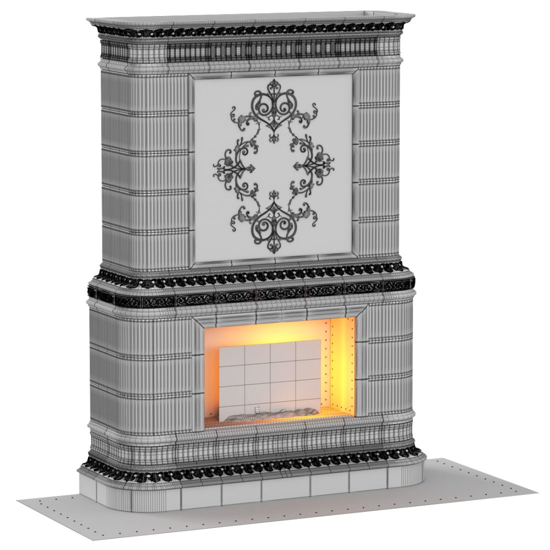Classic Fireplace With Tiles - 3D Model for VRay, Corona