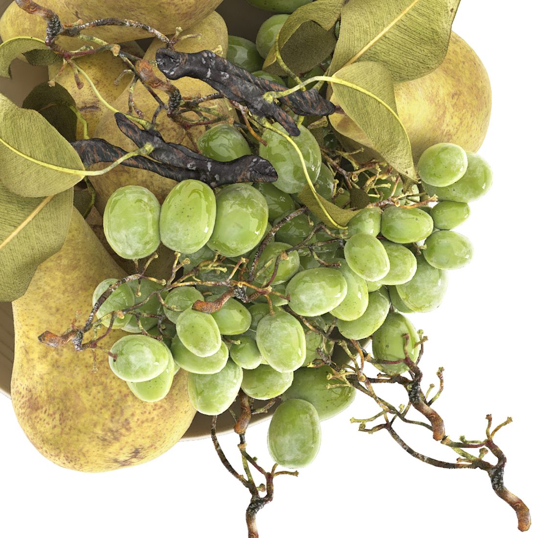 Bowl Of Pears And Grapes - 3D Model for VRay, Corona