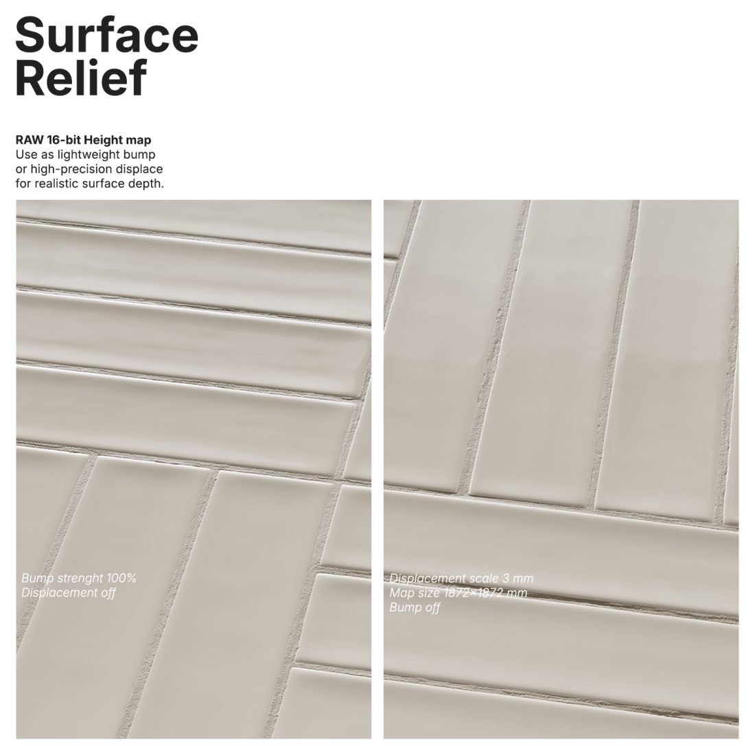 Elongated Subway Tile 2x16" Crosshatch - 3D Model for VRay, Corona