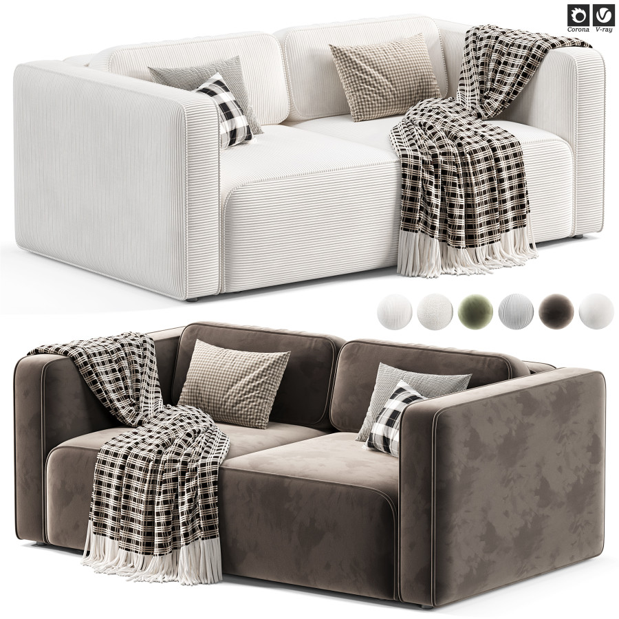 Aront Mini Velvet Sofa - 3D Model for VRay, Corona