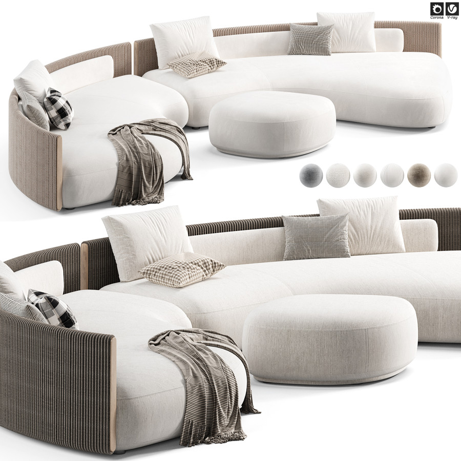 Minotti Bezier Cord Outdoor Sofa 2 - 3D Model for VRay, Corona