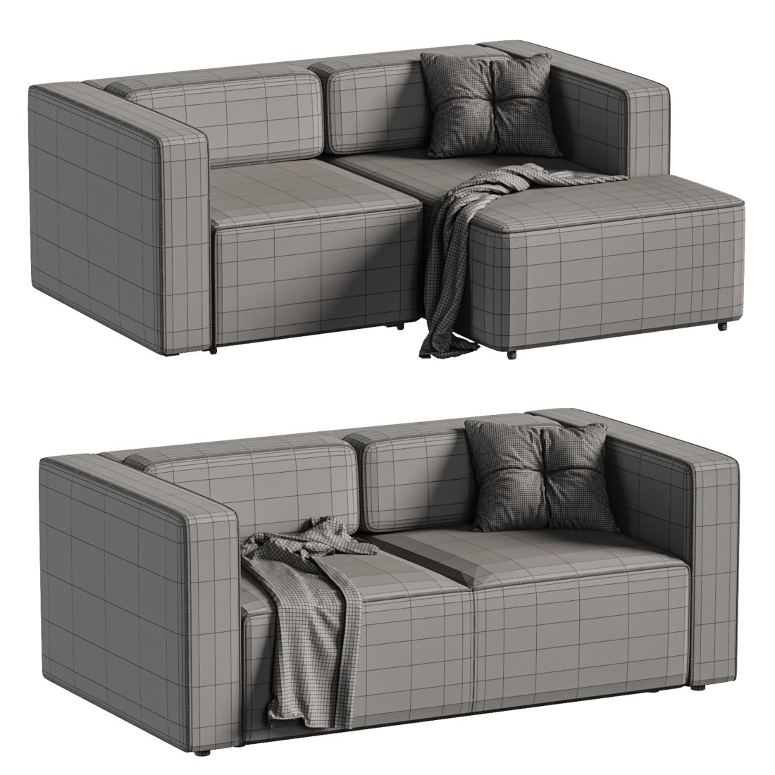 Corner And Straight Aront Mini Sofa - 3D Model for VRay, Corona