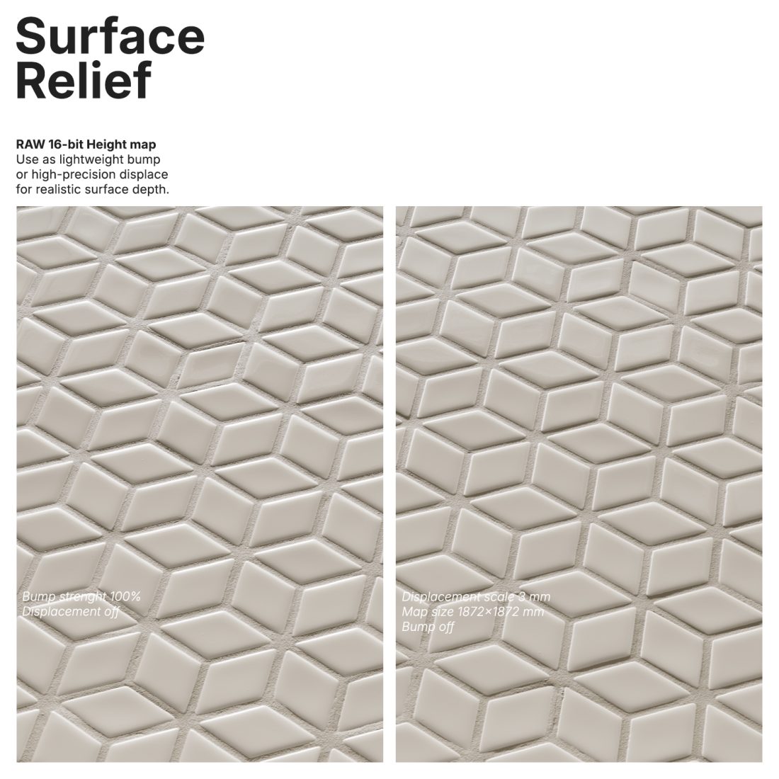 Rhombus Mosaic Tiles 2" 3d Cube Texture / PBR Material | CGMood