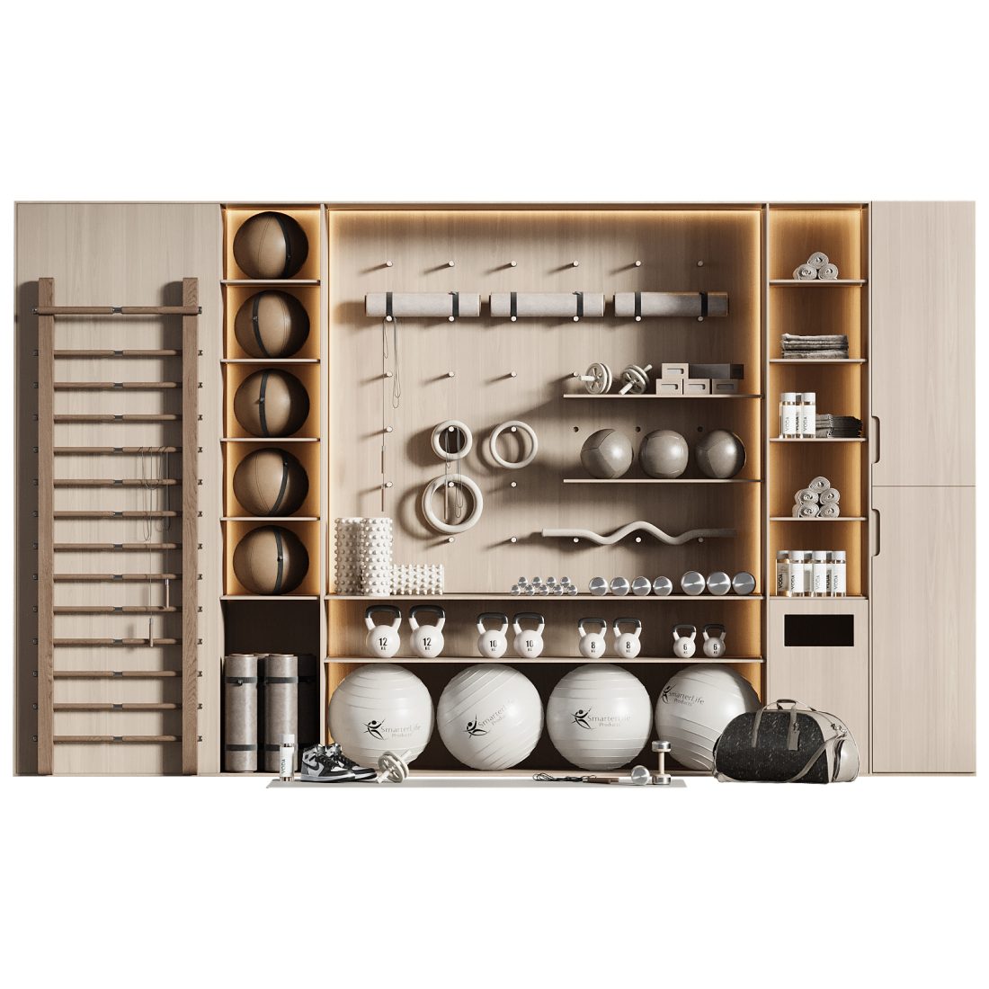 Home Gym Wall Rack With Equipment 04 - 3D Model for VRay, Corona