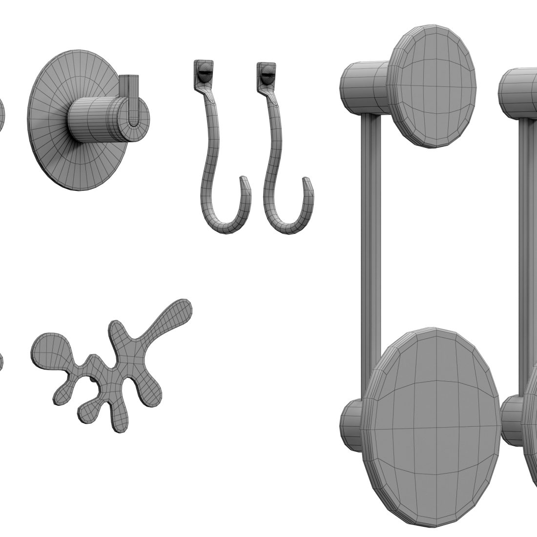Wall Hook Set 3 With 5 Options - 3D Model for VRay, Corona